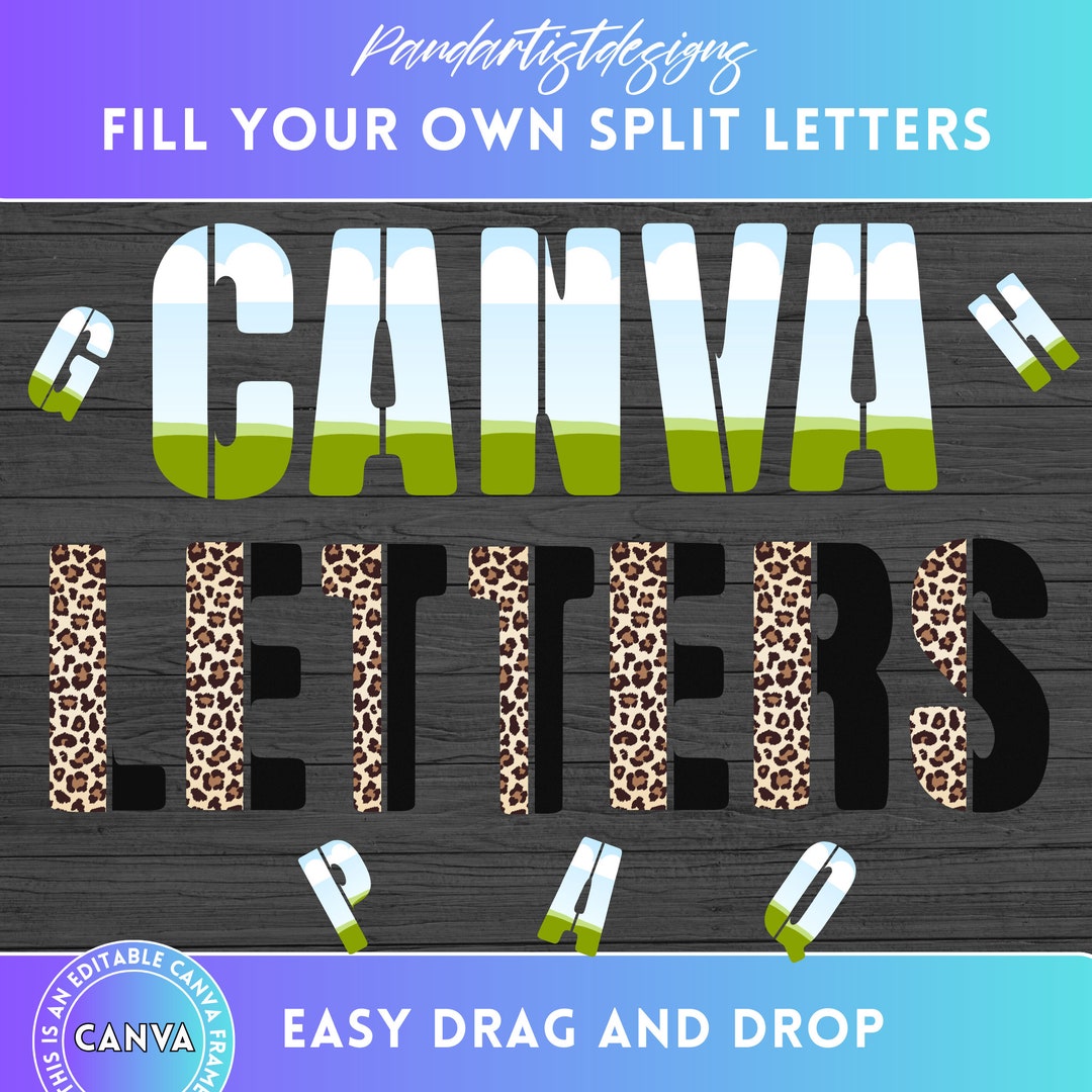 Canva Frames Split Stencil Letters Bundle, Easy Drag and Drop, Half ...