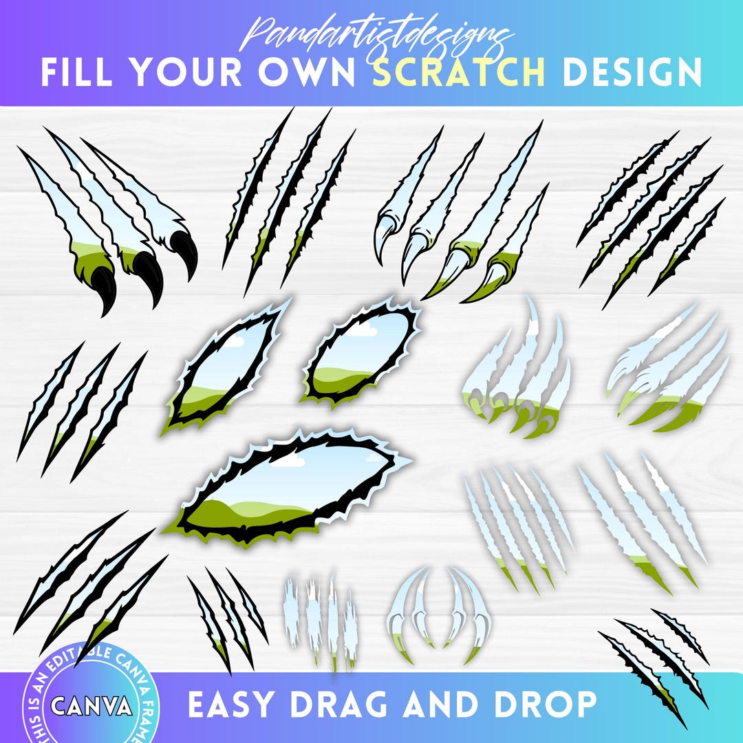 Claw Mark Canva Frames Bundle, Claw Scratch, Drag and Drop, Ripped ...