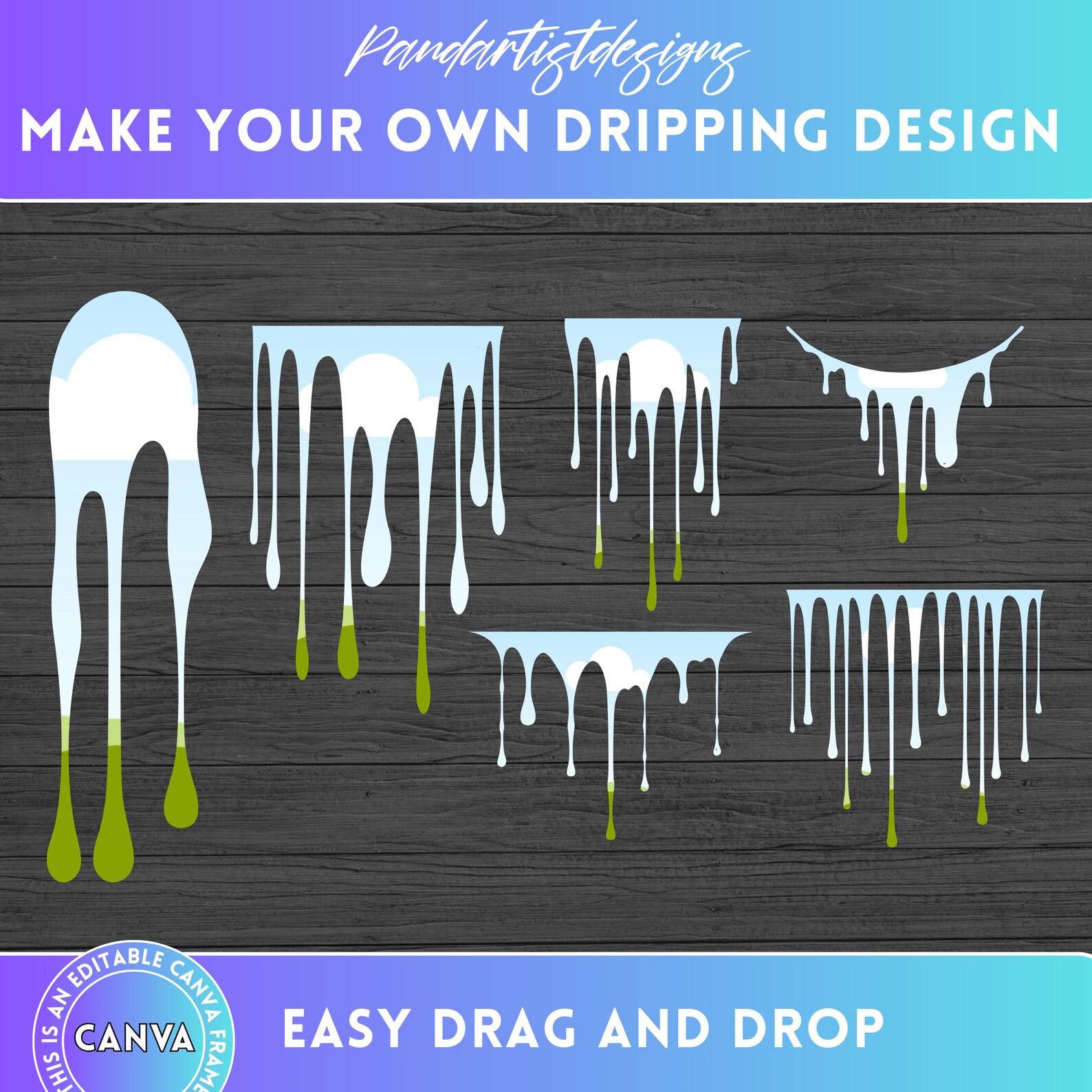 Fill Your Own Dripping Shape Design on Canva Drips CANVA Frame Bundle ...