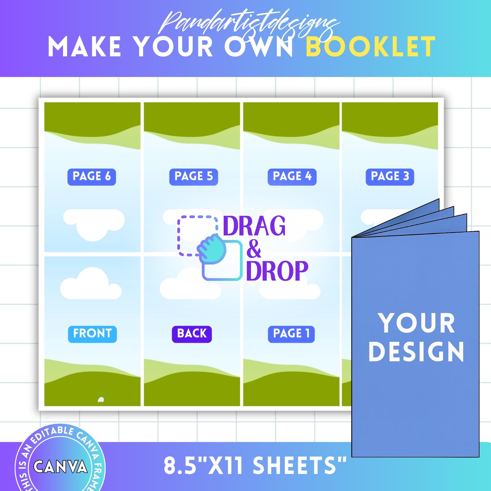 Booklet Editable Canva Template, Mini Coloring Book Template, Fold Book ...
