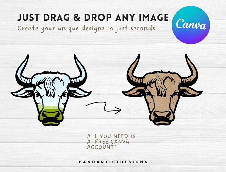 Fill Your Own Bull Face on CANVA With Drag and Drop Canva - Etsy