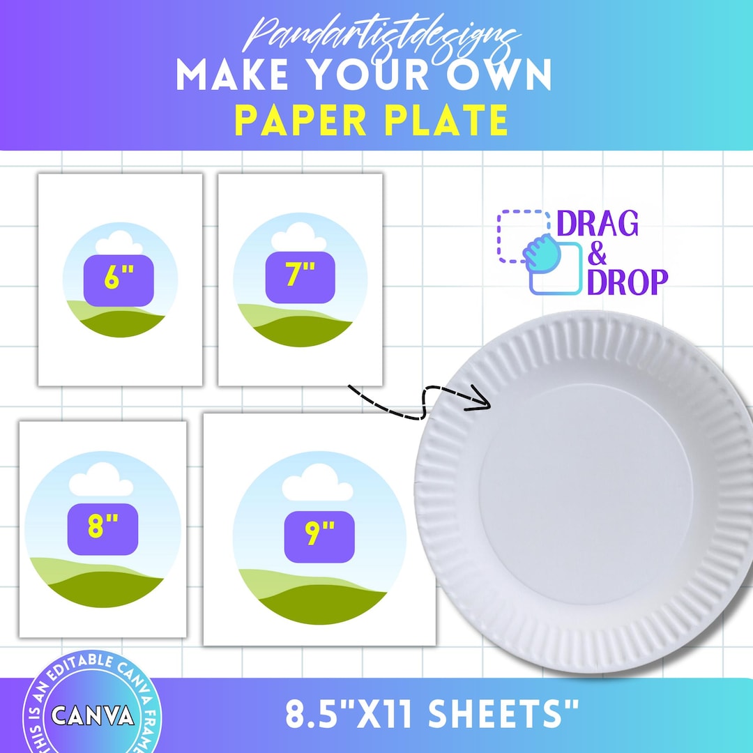 4 Sizes Paper Plate Bundle, Editable Paper Plates Template, Printable ...