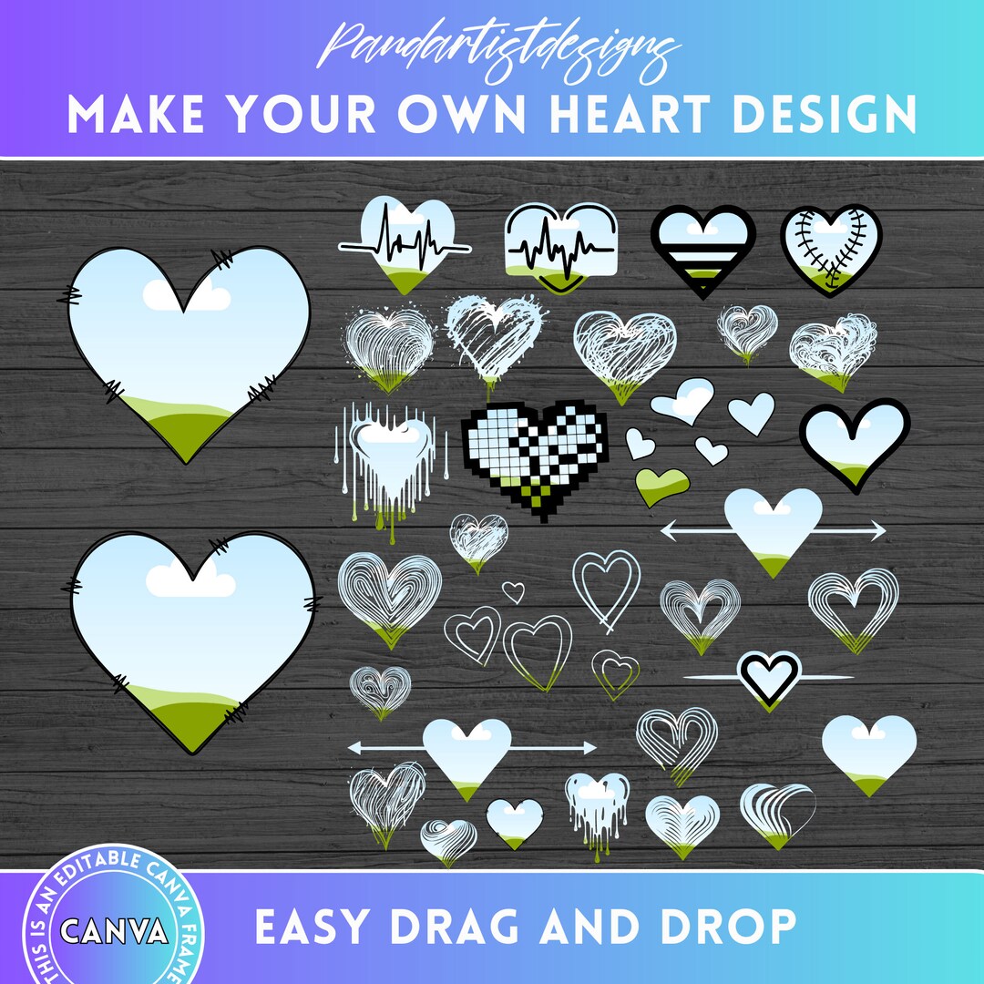 Mega Bundle Hearts Canva Frames - Drag and Drop - Valentines Hearts ...