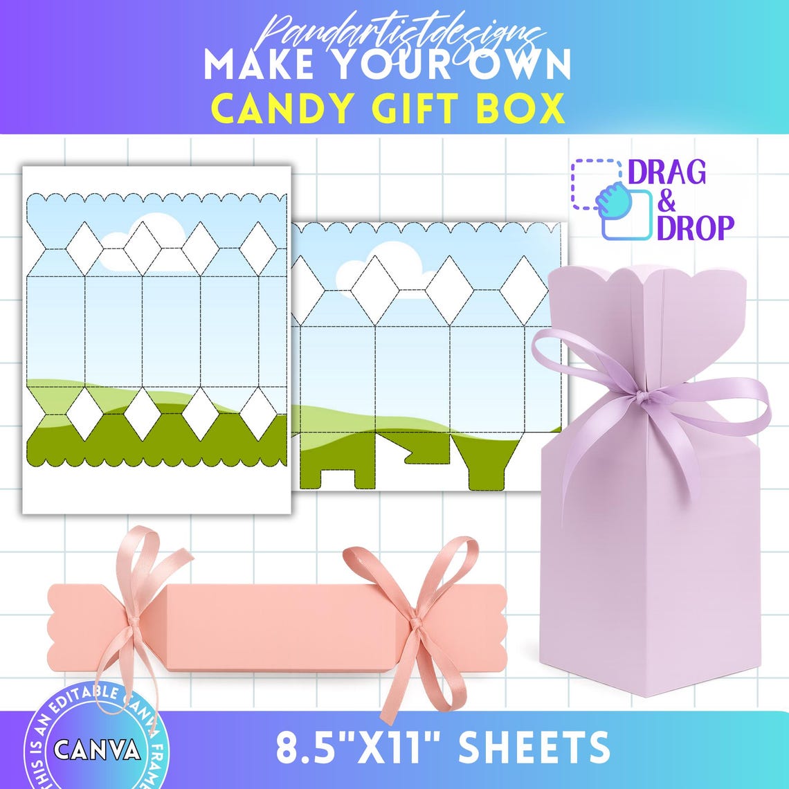 Candy Box Template, Cracker Canva Template, Printable Party Gift Box ...