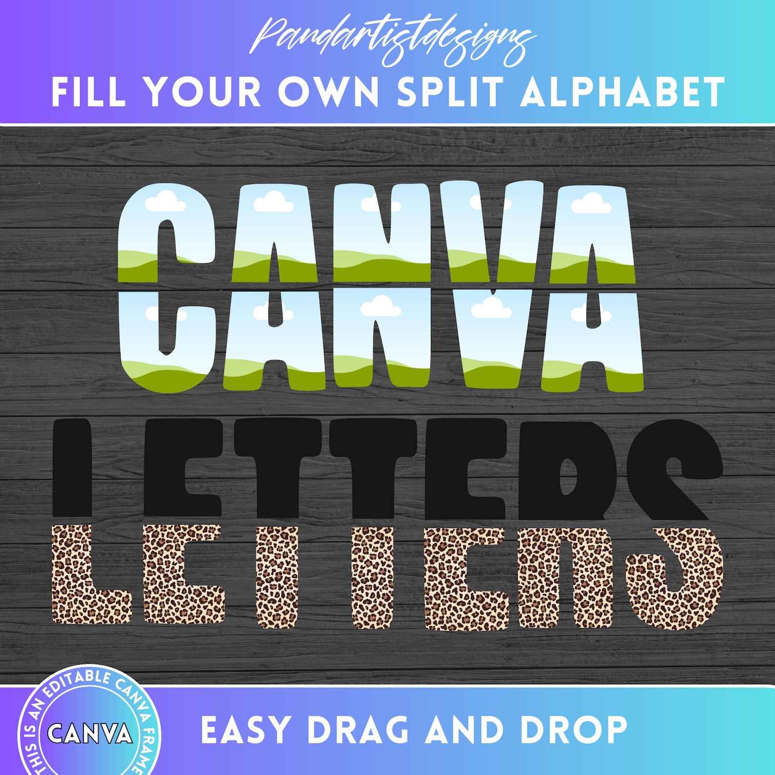 Canva Frame Half Split Leopard Letters With Drag and Drop - Editable ...