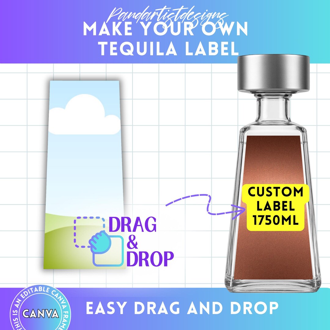 Tequila Mini Label Editable Canva Template, Template for 1750ml Bottle ...