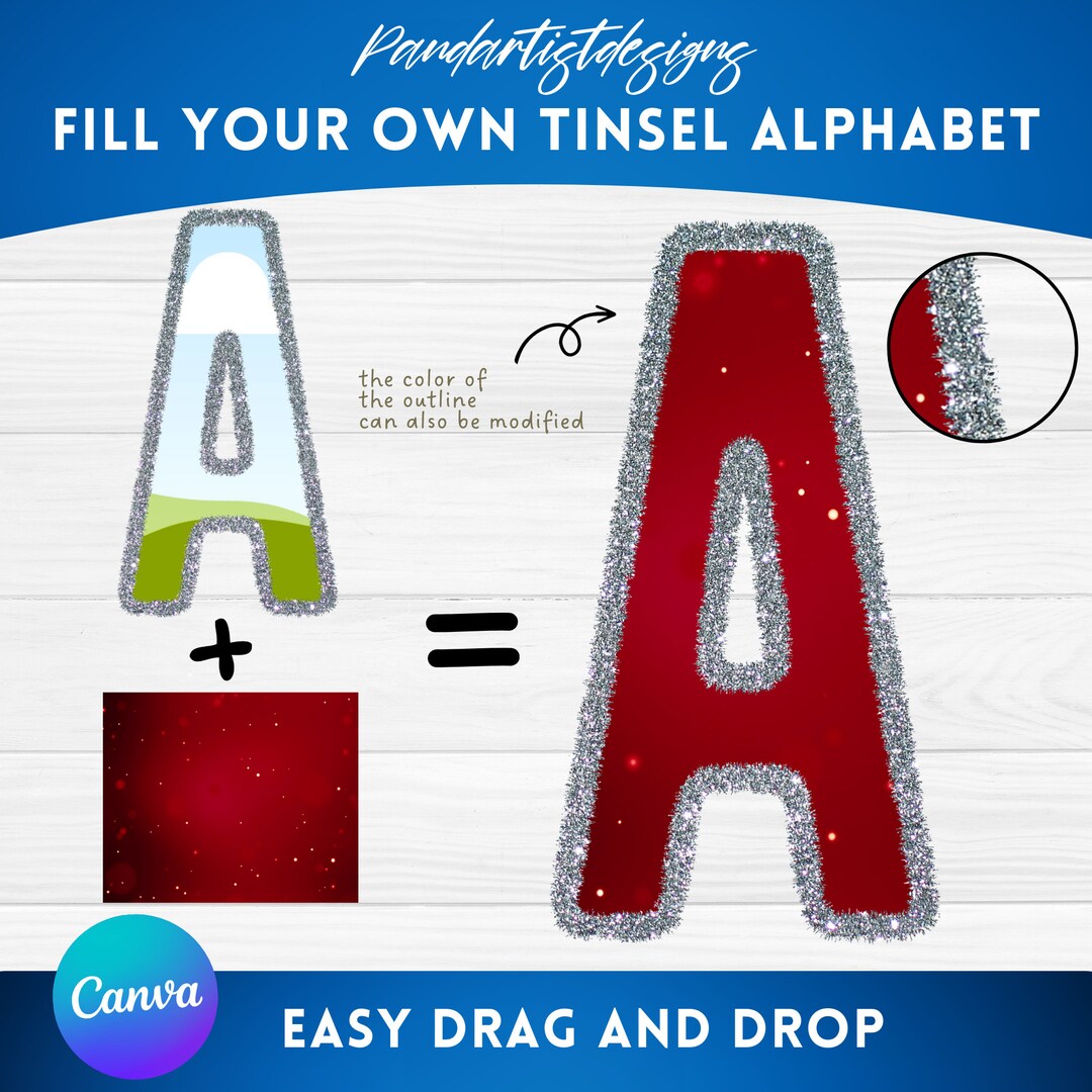 Canva Frames Christmas Tinsel Uppercase Letters & Numbers, Sublimation ...