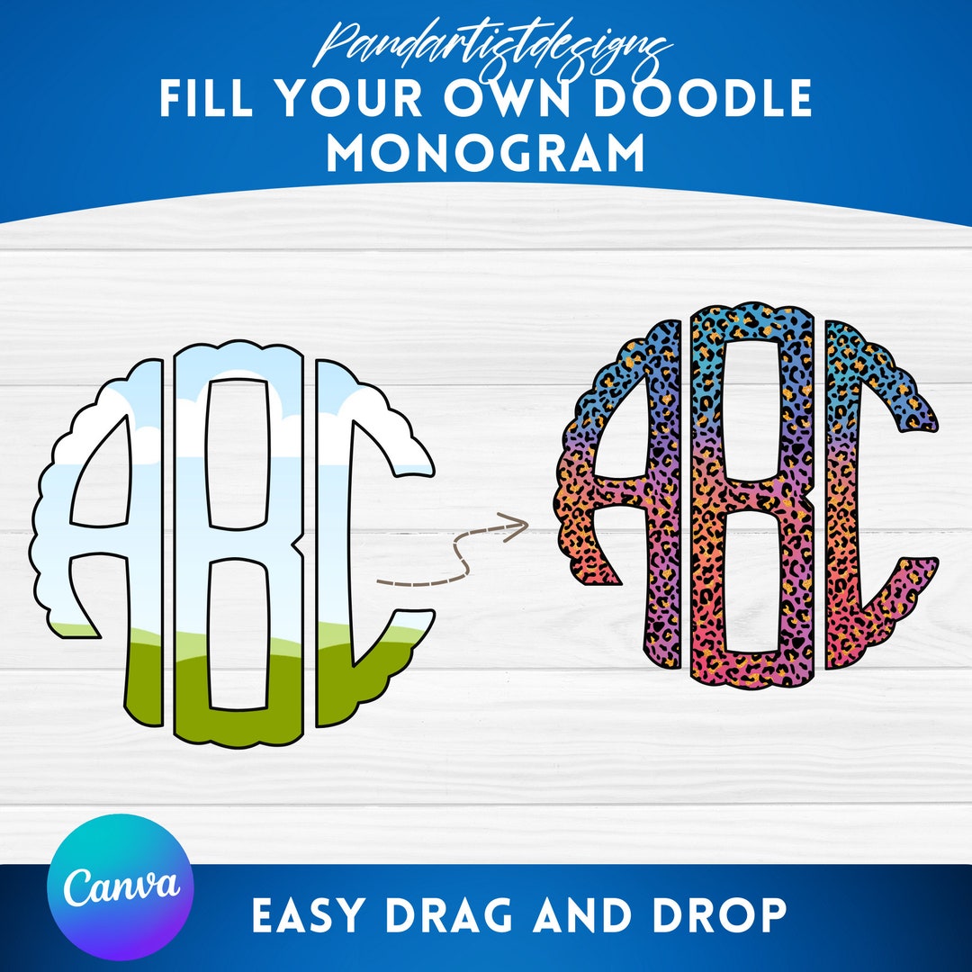 Canva Frames Scallop Monogram Alphabet Easy Drag and Drop Doodle Circle ...