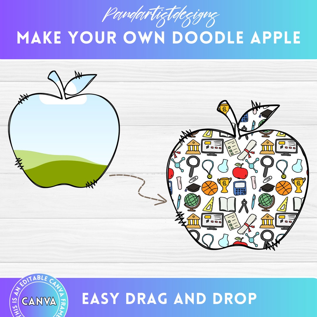 Add Your Own Pattern Doodle Apple Teacher, Editable CANVA Frame Designs ...