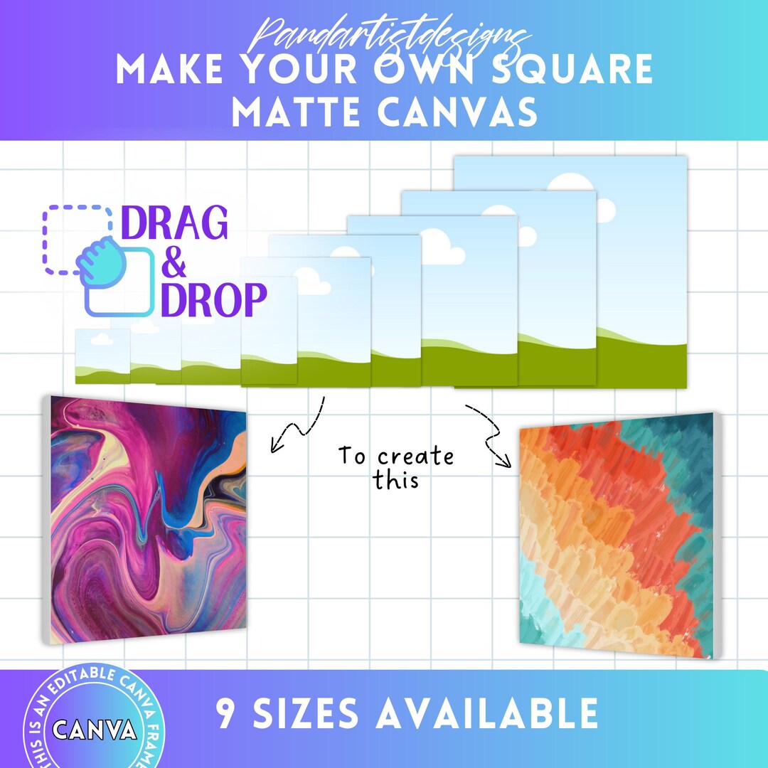 Square Canvas Matte Editable Canva Template, Art Size Guide, 9 Wall ...