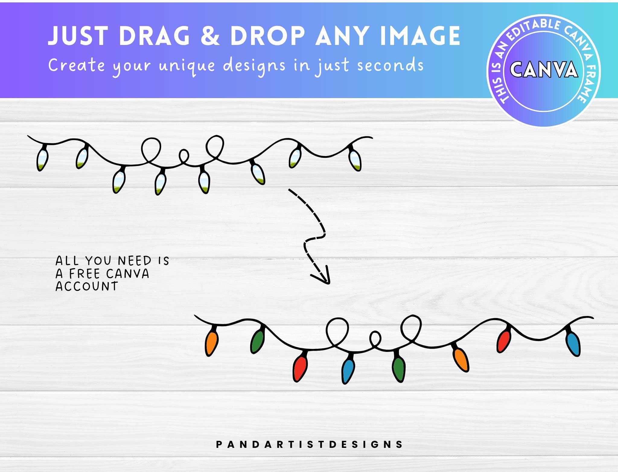 Christmas Border Canva Frames, String Lights Bundle, Christmas ...