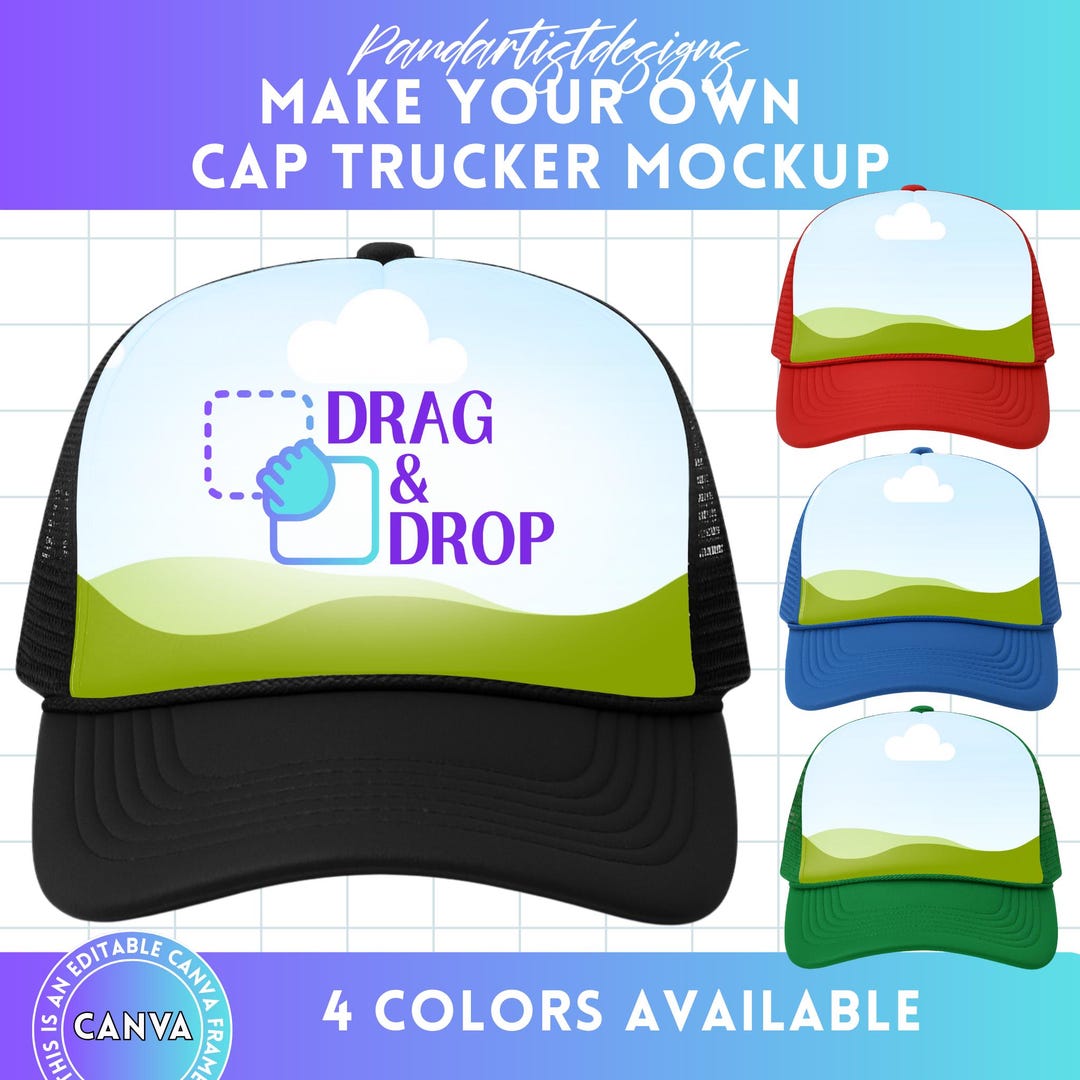 Trucker Hat Mockup Editable Canva Template, Baseball Cap Mock-up, Easy ...