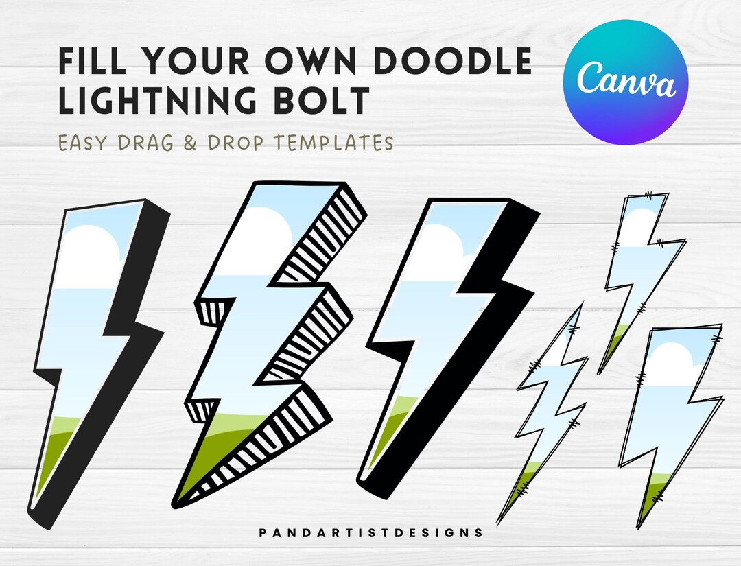 Custom Your Doodle Lightning Bolt Editable CANVA Frame Bundle - Etsy