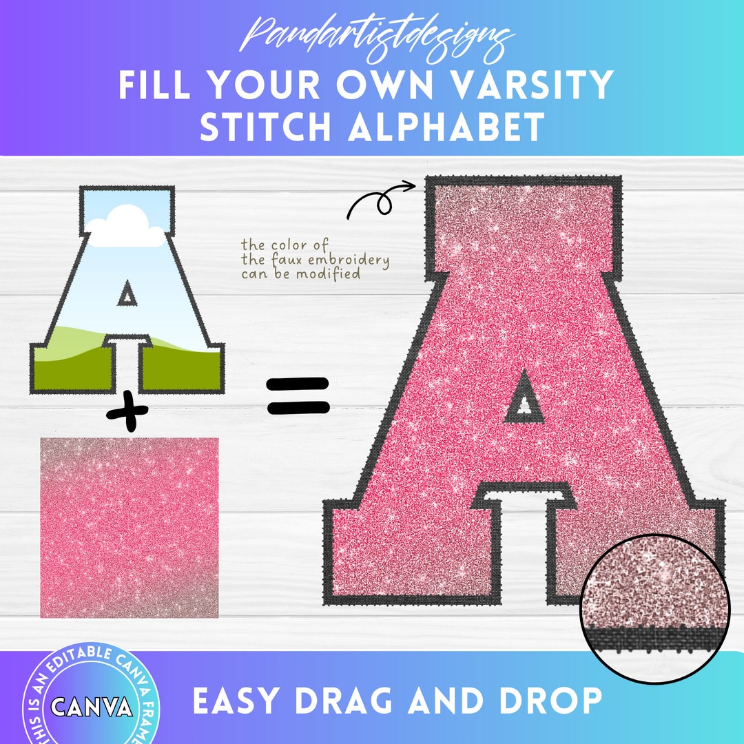Digital Stitch Varsity PNG, Faux Embroidery Applique Letter & Number ...