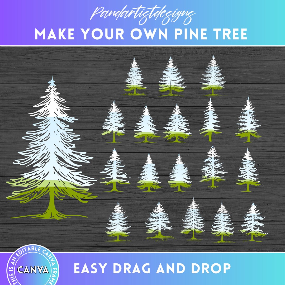 Forest Pine Trees CANVA Frames Bundle - CANVA Template - Christmas Tree ...