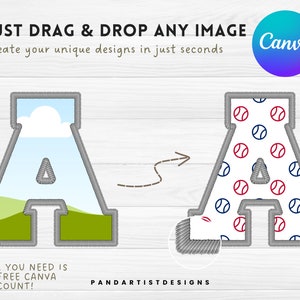 Varsity Faux Embroidery Canva Frame Alphabet, Digital Stitch Letters ...