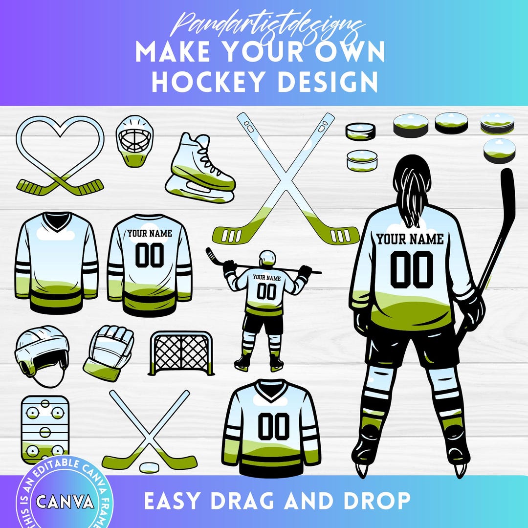 Ice Hockey Editable Canva Frames Bundle, Custom Hockey Player, Hockey ...