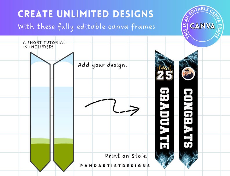Graduation Stole Editable Canva Frame Template - Easy Drag and Drop ...