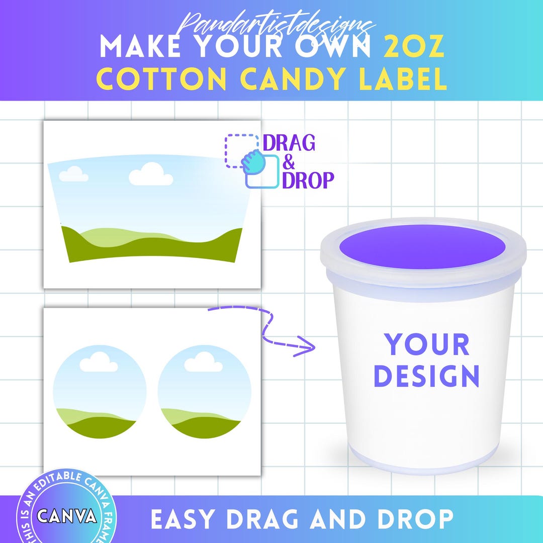2oz Cotton Candy Label Canva Template, Cotton Candy Tub Wrapper ...