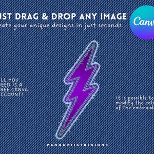 Digital Stitch Lightning Bolt PNG, Faux Embroidery Applique, Easy Drag ...