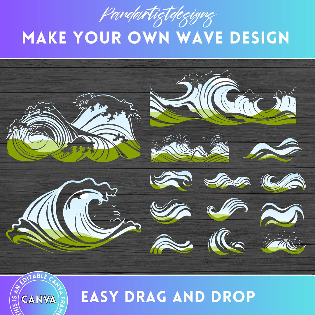Wave Canva Frames Bundle - Make Your Own Ocean Design - Easy Drag and ...