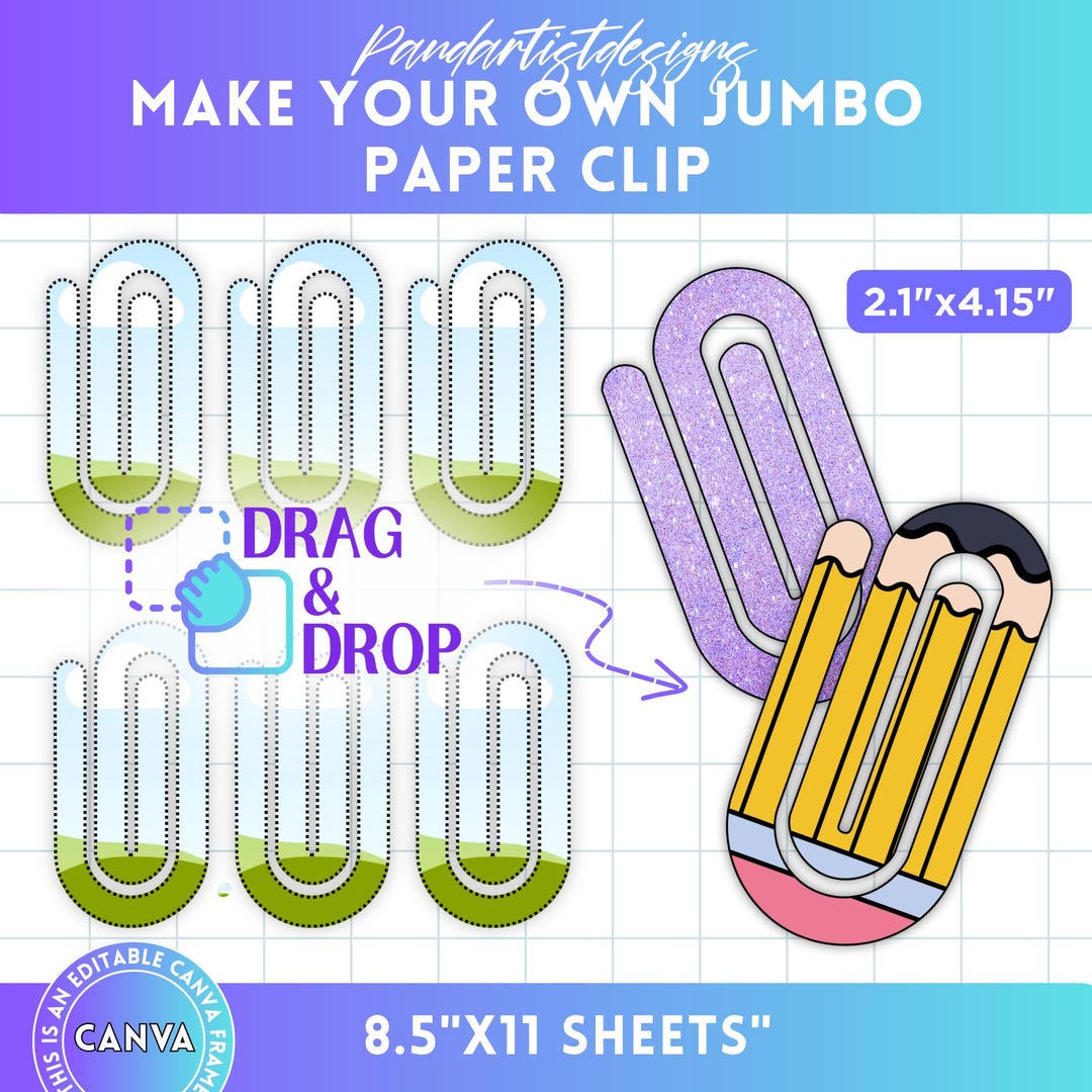 Jumbo Paperclip Editable Canva Template, Paperclip Bookmark Template ...
