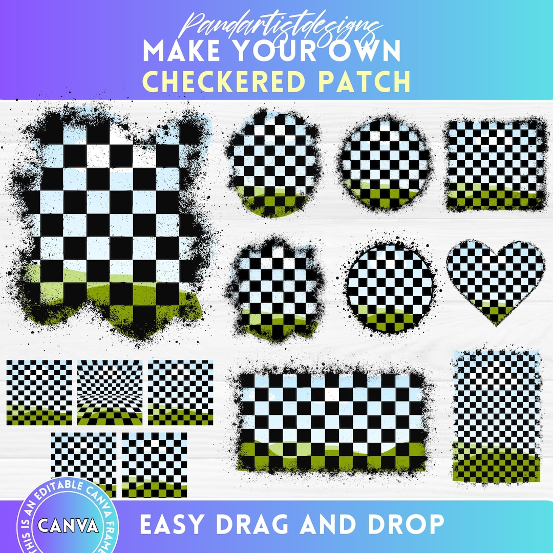 Retro Background Checkered Flag Canva Frames Bundle, Drag and Drop ...