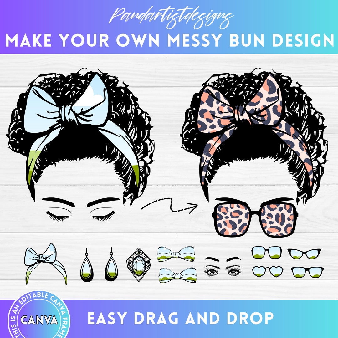 Make Your Own Afro Messy Bun Design on CANVA - Canva Frames Set Bundle ...
