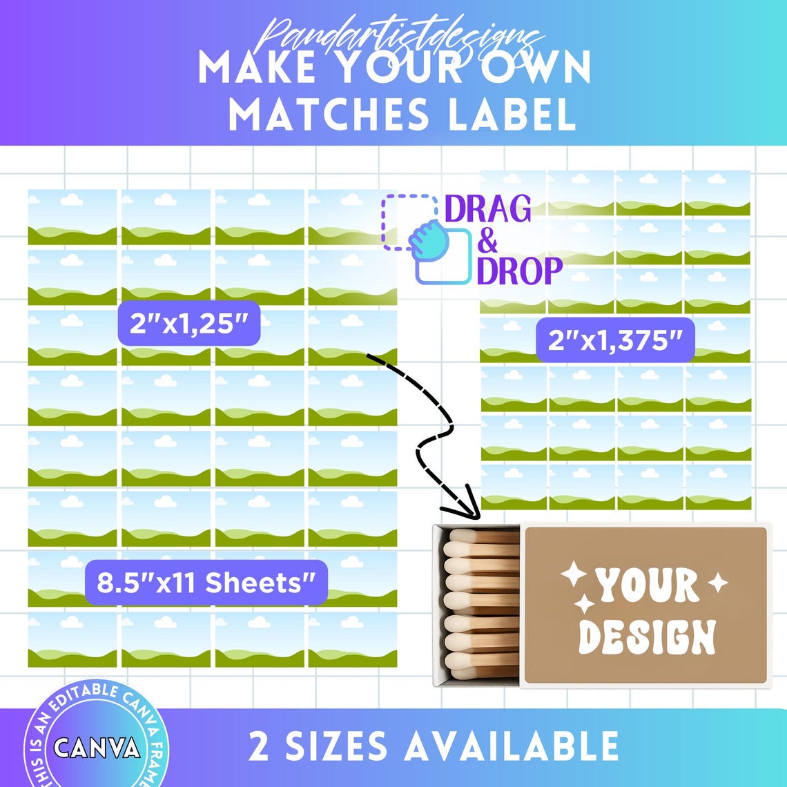 Match Box Cover Label Editable Canva Template, Matchbox Label Frame ...