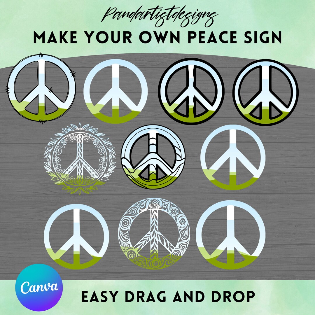 Make Your Own Boho Peace Sign Design Hippie Canva Frames Bundle Drag ...