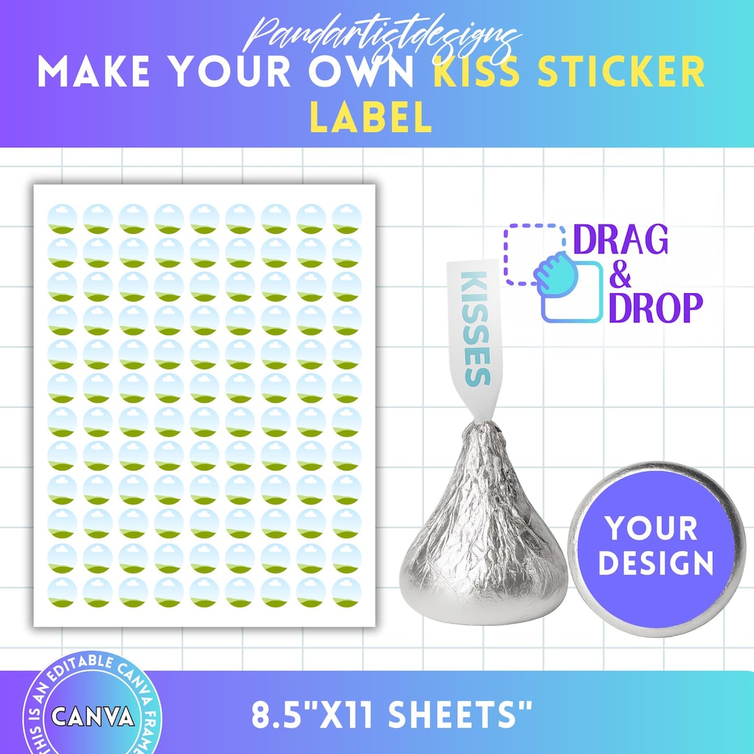 Kiss Sticker Template, Chocolate Kiss Sticker Editable Canva Template ...