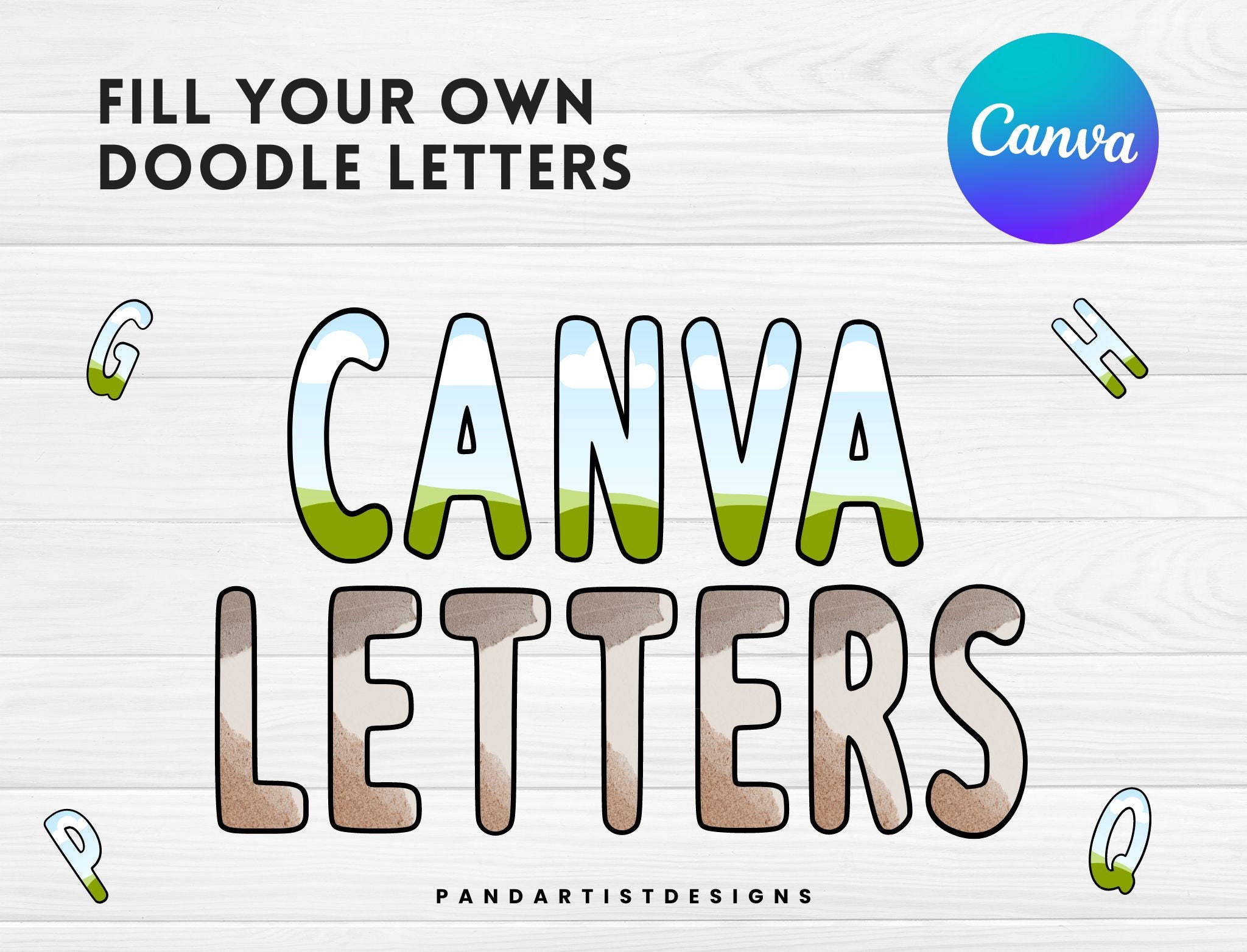 Fill Your Own Uppercase Doodle Letters on CANVA With Easy Drag - Etsy
