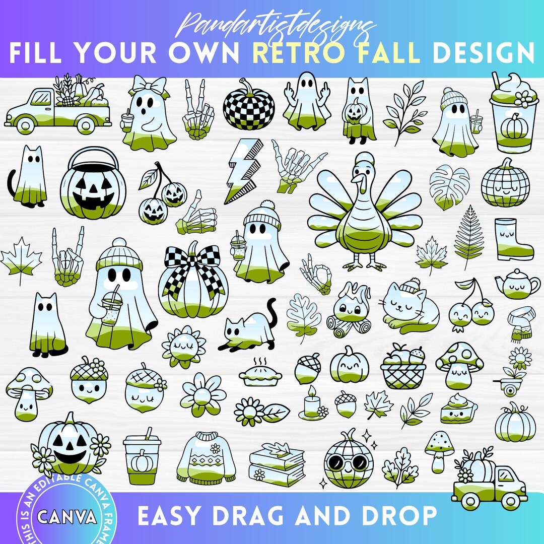 Retro Fall Bundle, Cozy Autumn Designs, Retro Ghost Design Groovy ...