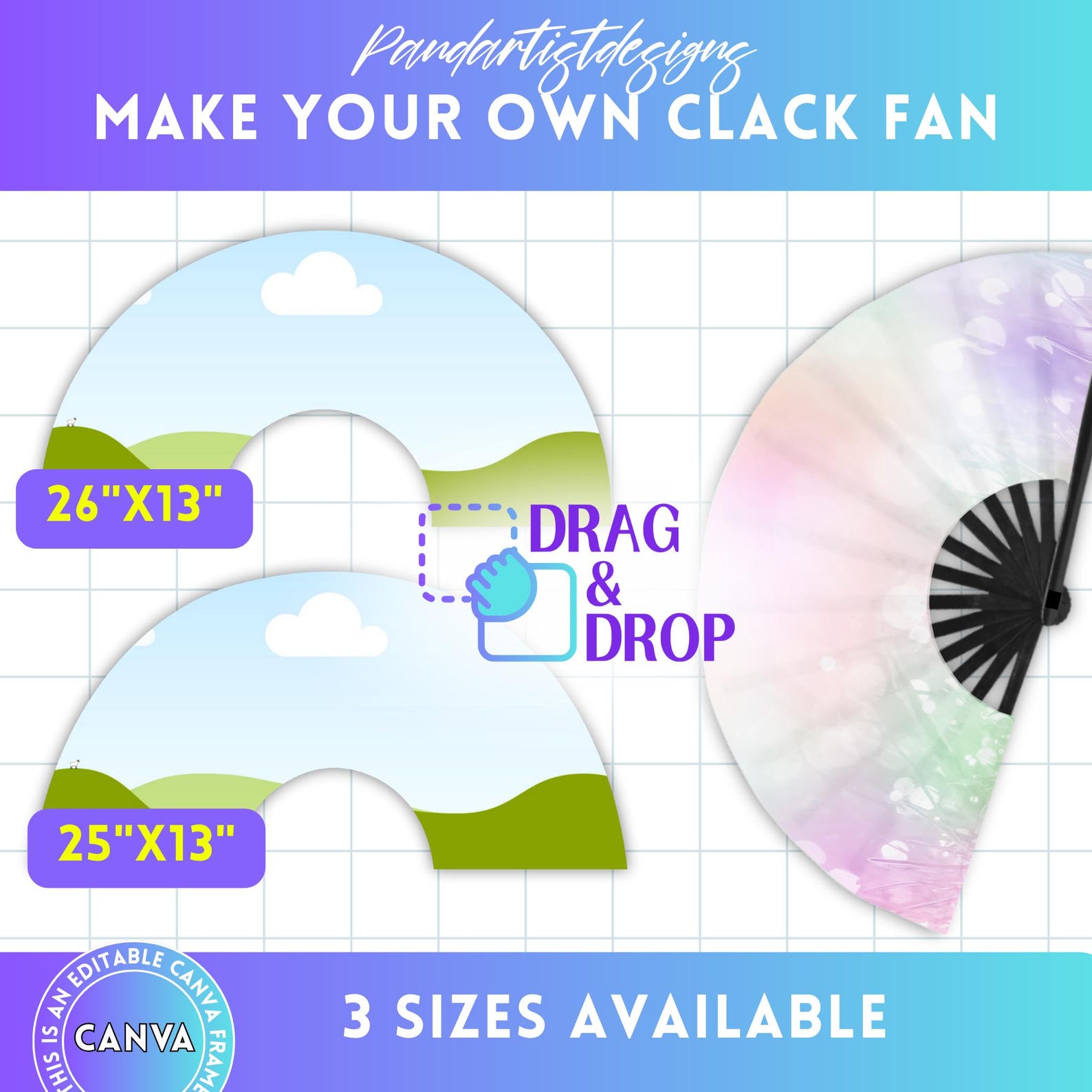Clack Fan Editable Canva Template, 26" and 25" Chinese Fan Template ...