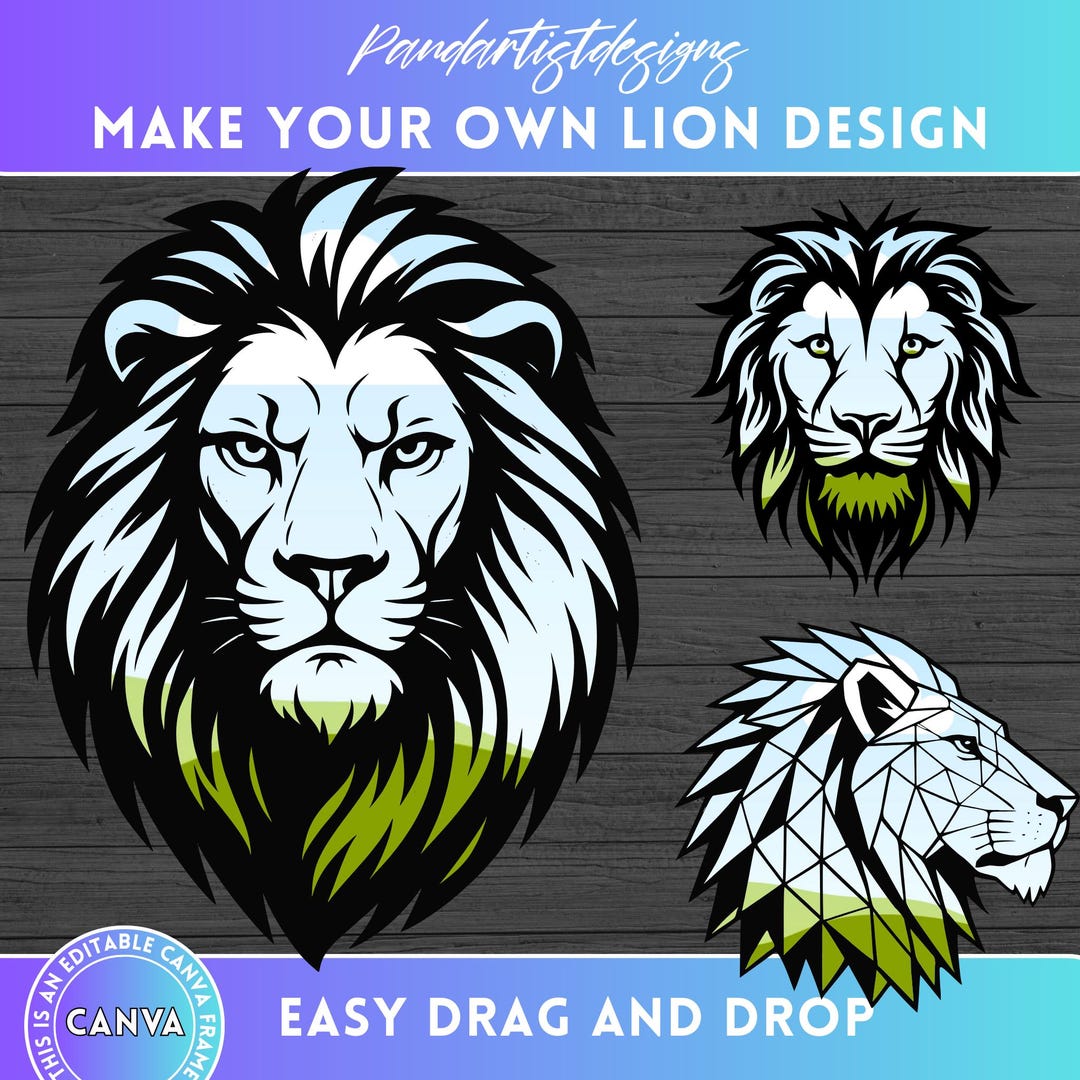 Lion Head Editable Canva Frames - Canva Template With Easy Drag and ...