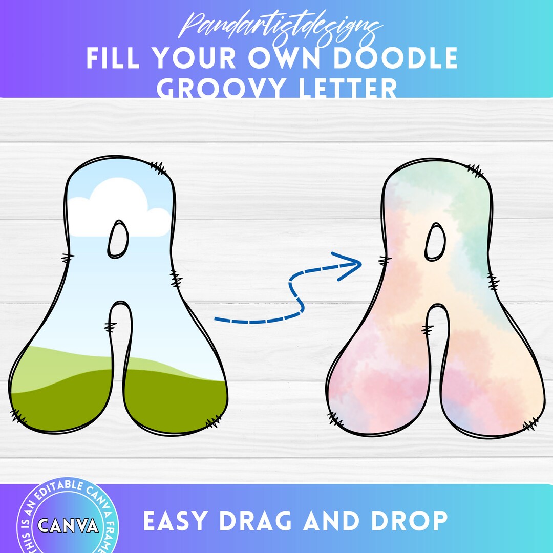 Fill Your Own Retro Groovy Doodle Letters, Canva Frame Alphabet, Drag ...