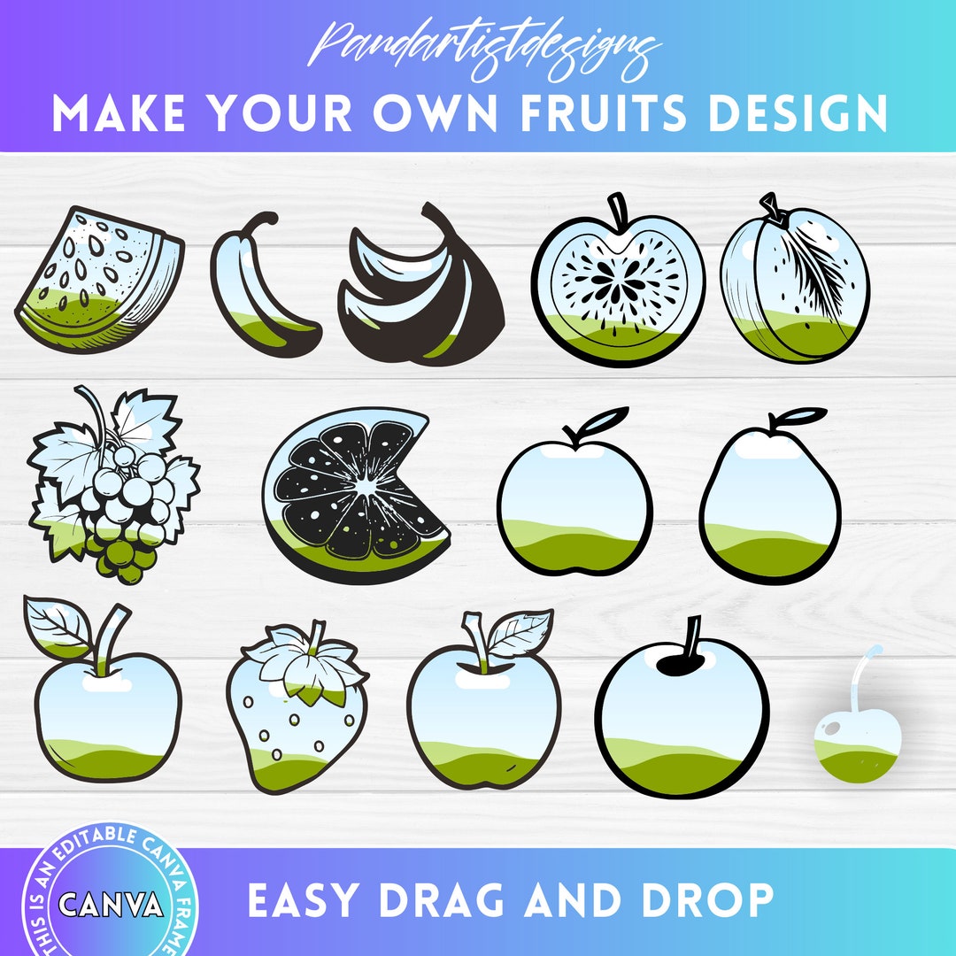 Fruits Canva Frames Bundle With Easy Drag and Drop on Canva - Canva ...