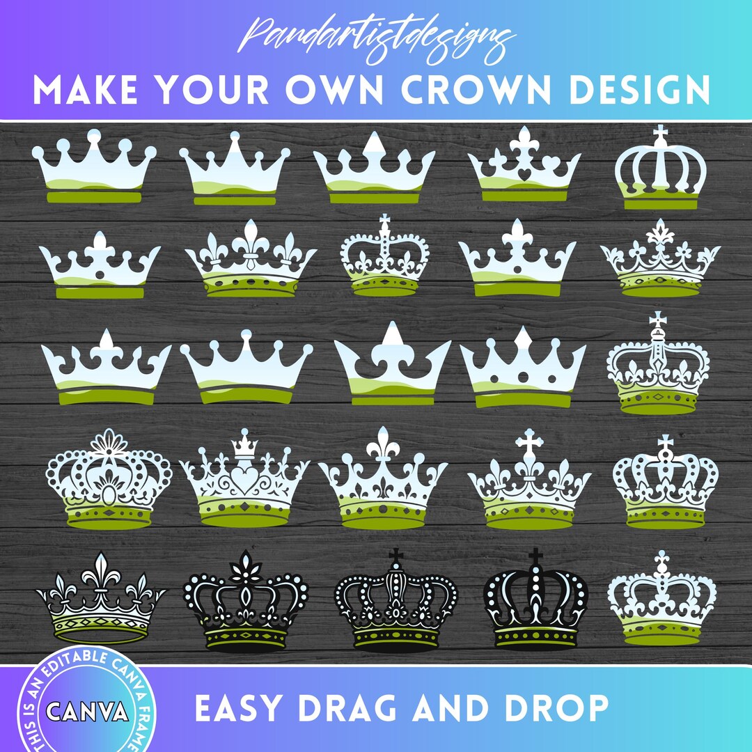 Royal Crown Editable Canva Frames Bundle, King Crown Clipart, Queen ...