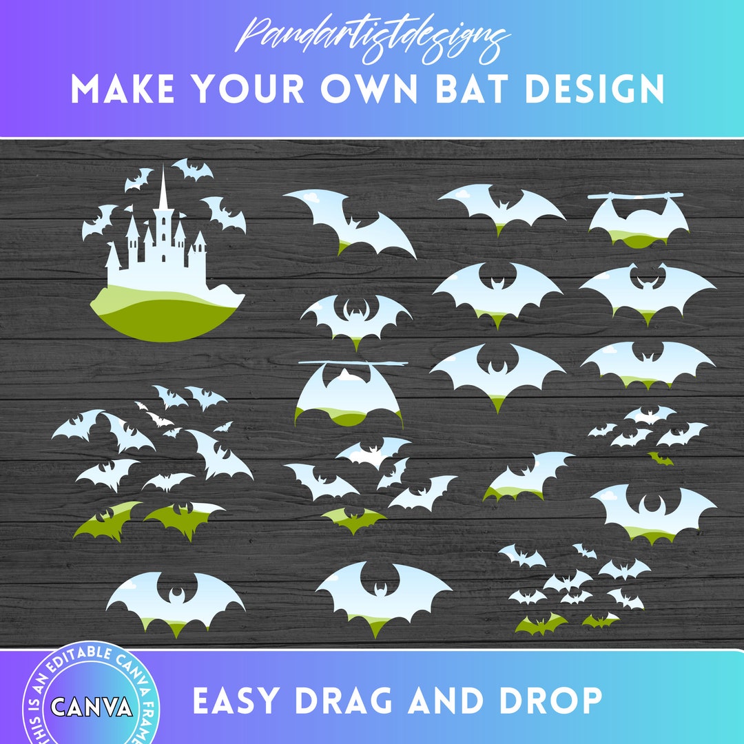 Bats Halloween Canva Frames Bundle - Drag and Drop - Spooky Season ...
