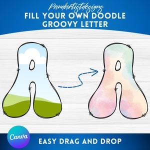 Fill Your Own Retro Groovy Doodle Letters, Canva Frame Alphabet, Drag ...