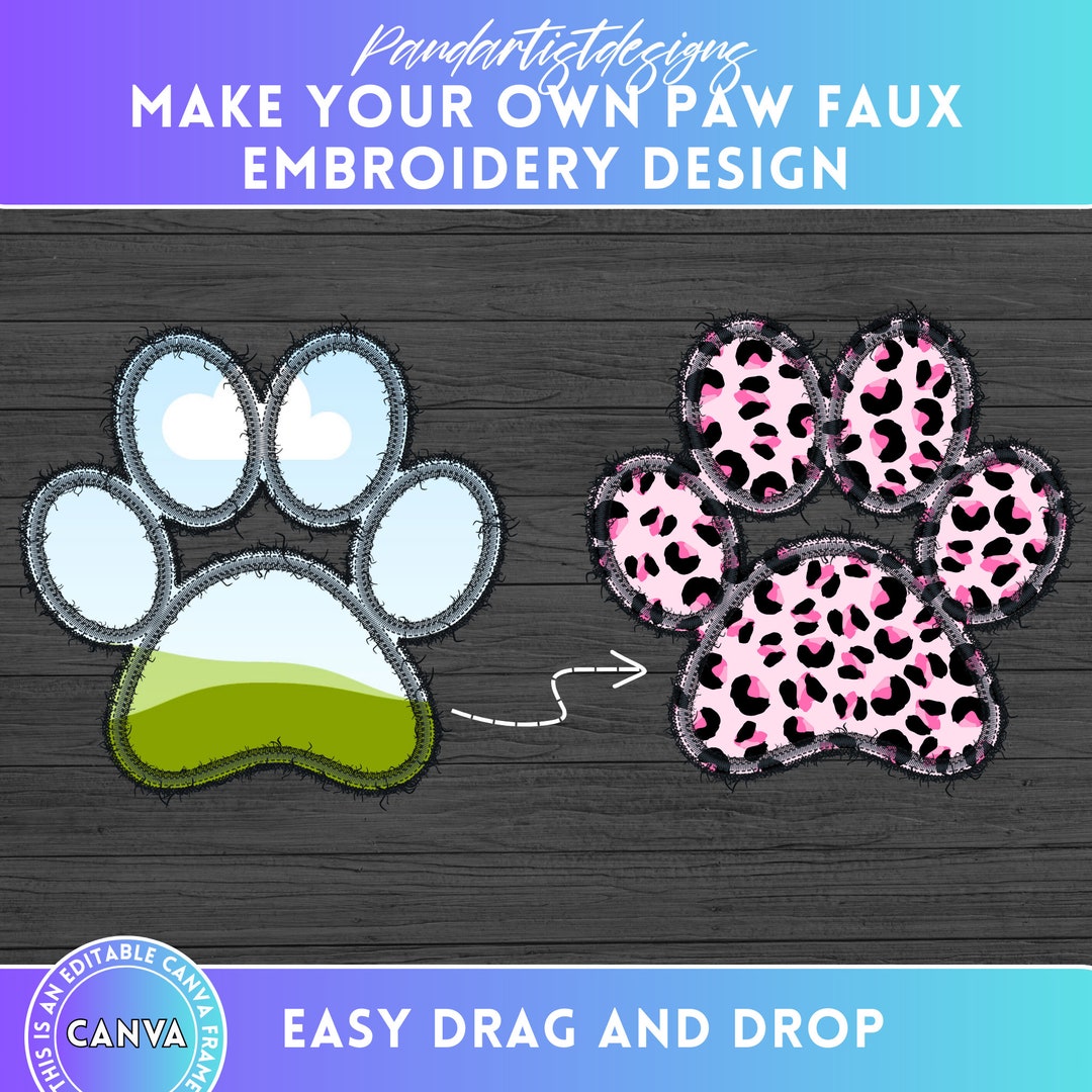 Paw Print Faux Embroidery PNG, Easy Drag and Drop, Digital Stitch ...