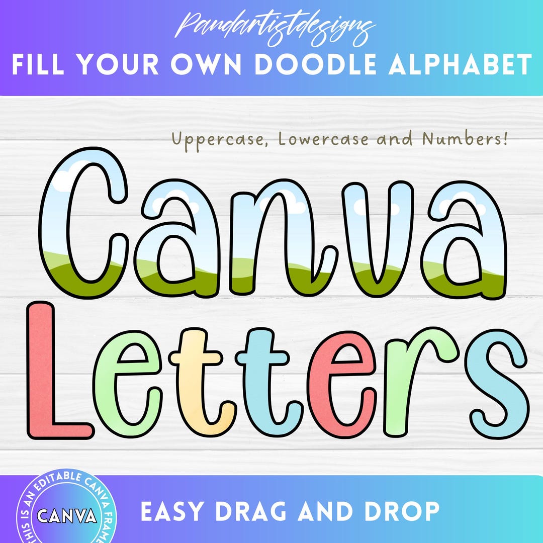 Fill Your Own Doodle Letters on CANVA, Uppercase Lowercase & Numbers ...