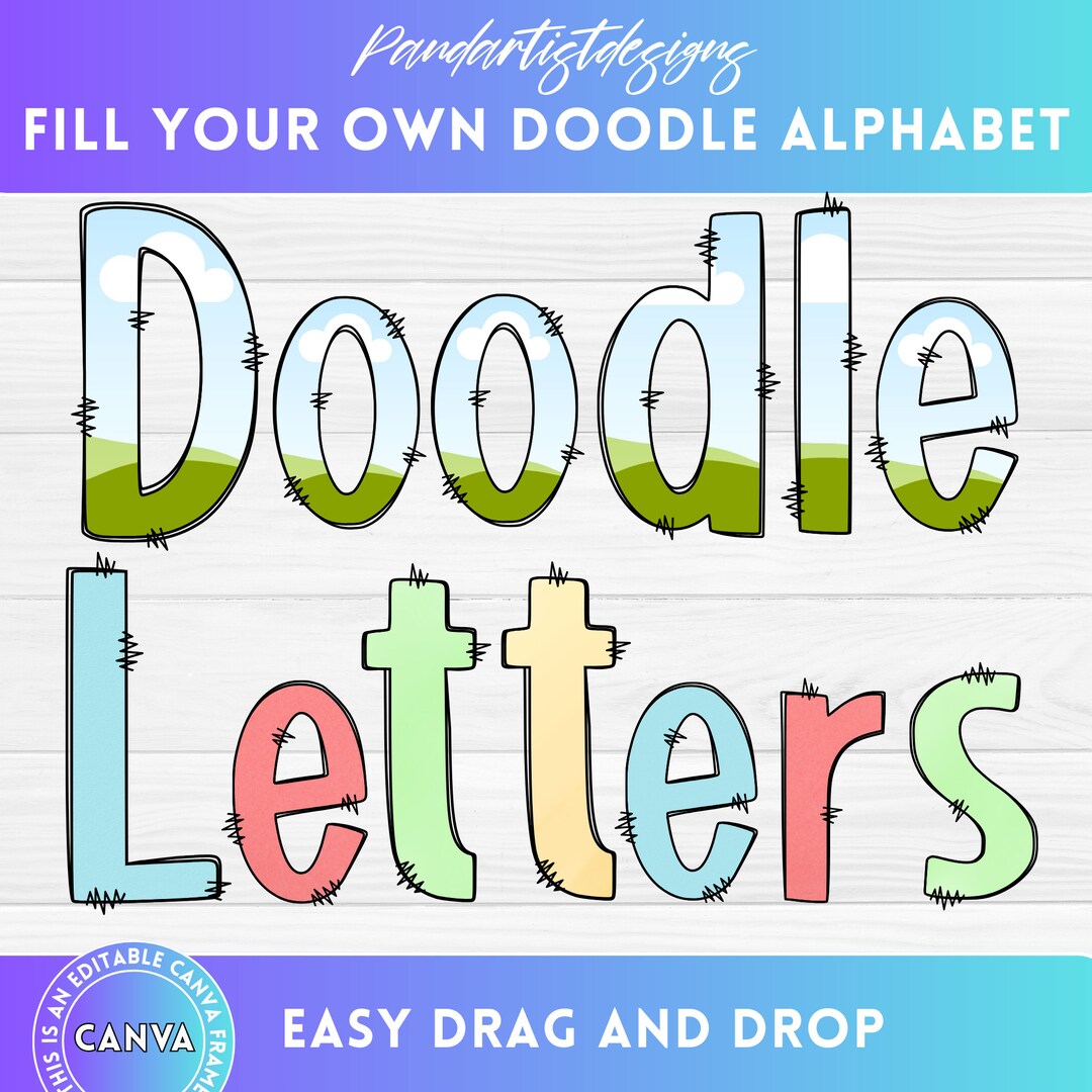 Fill Your Own Doodle Letters on CANVA, Uppercase Lowercase & Numbers ...