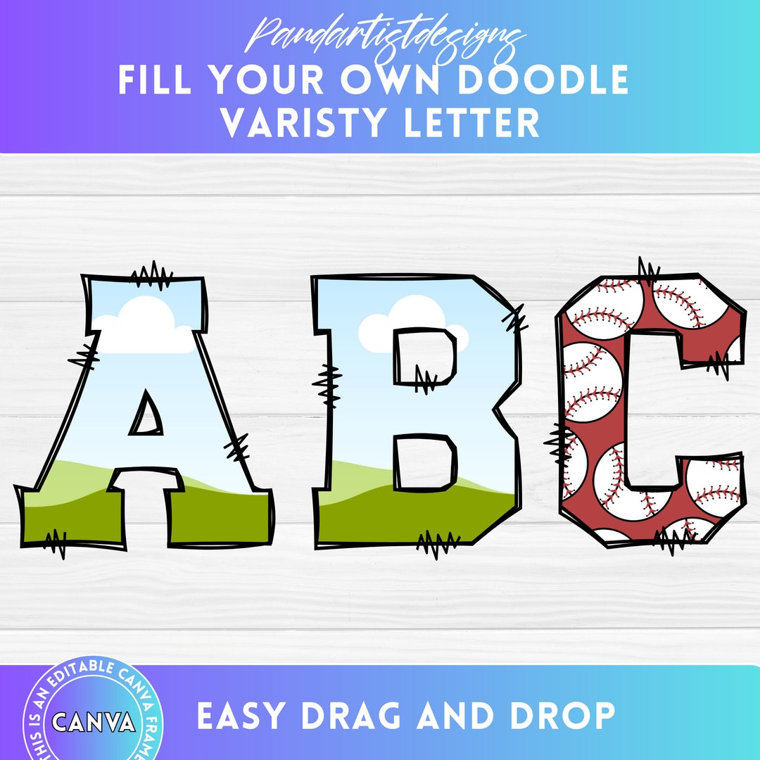 Fill Your Own Doodle Varsity Letter on CANVA - Drag and Drop - College ...