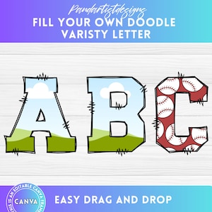 Fill Your Own Doodle Varsity Letter on CANVA - Drag and Drop - College ...