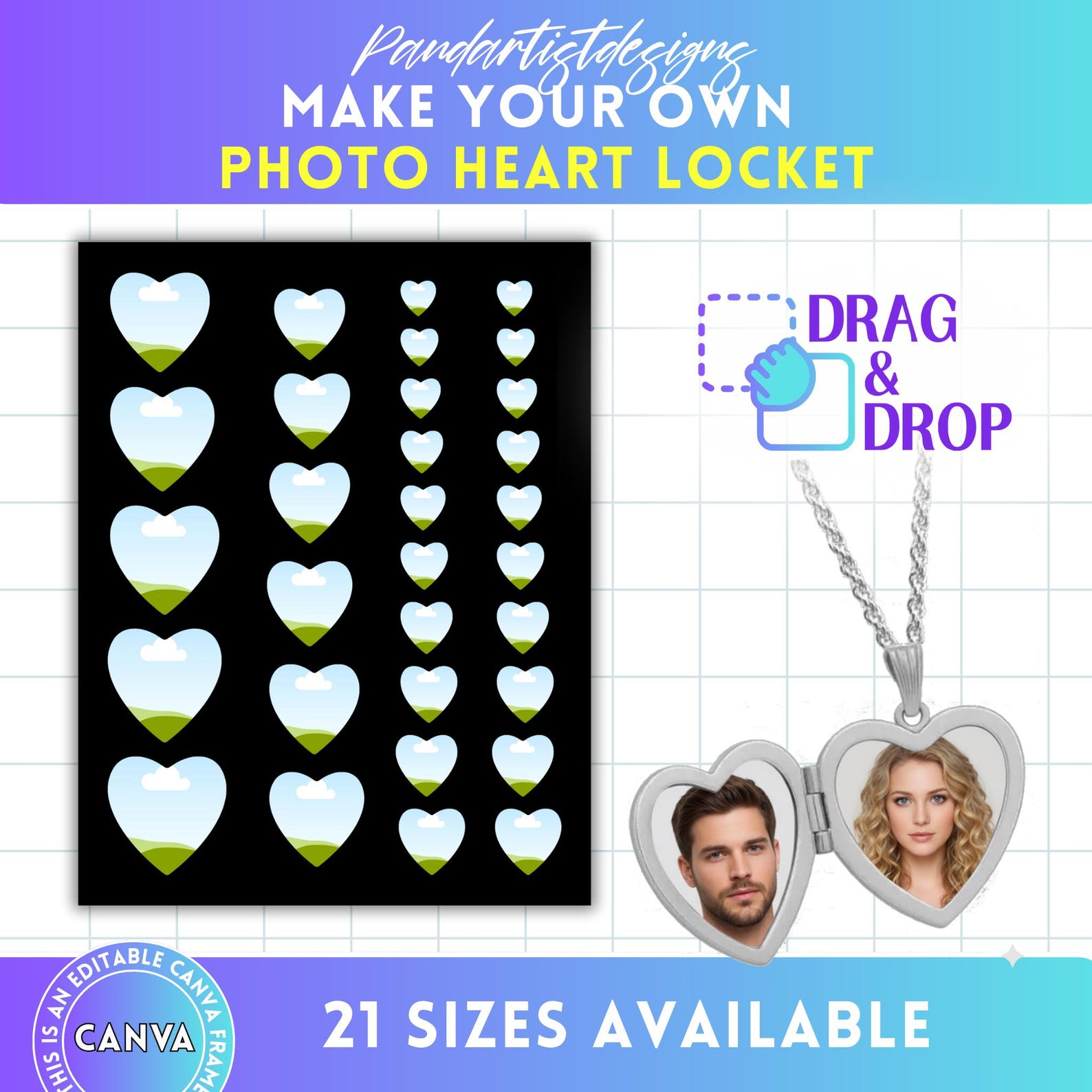 Custom Photo Heart Locket Template, DIY Personalized Keepsake, Heart ...