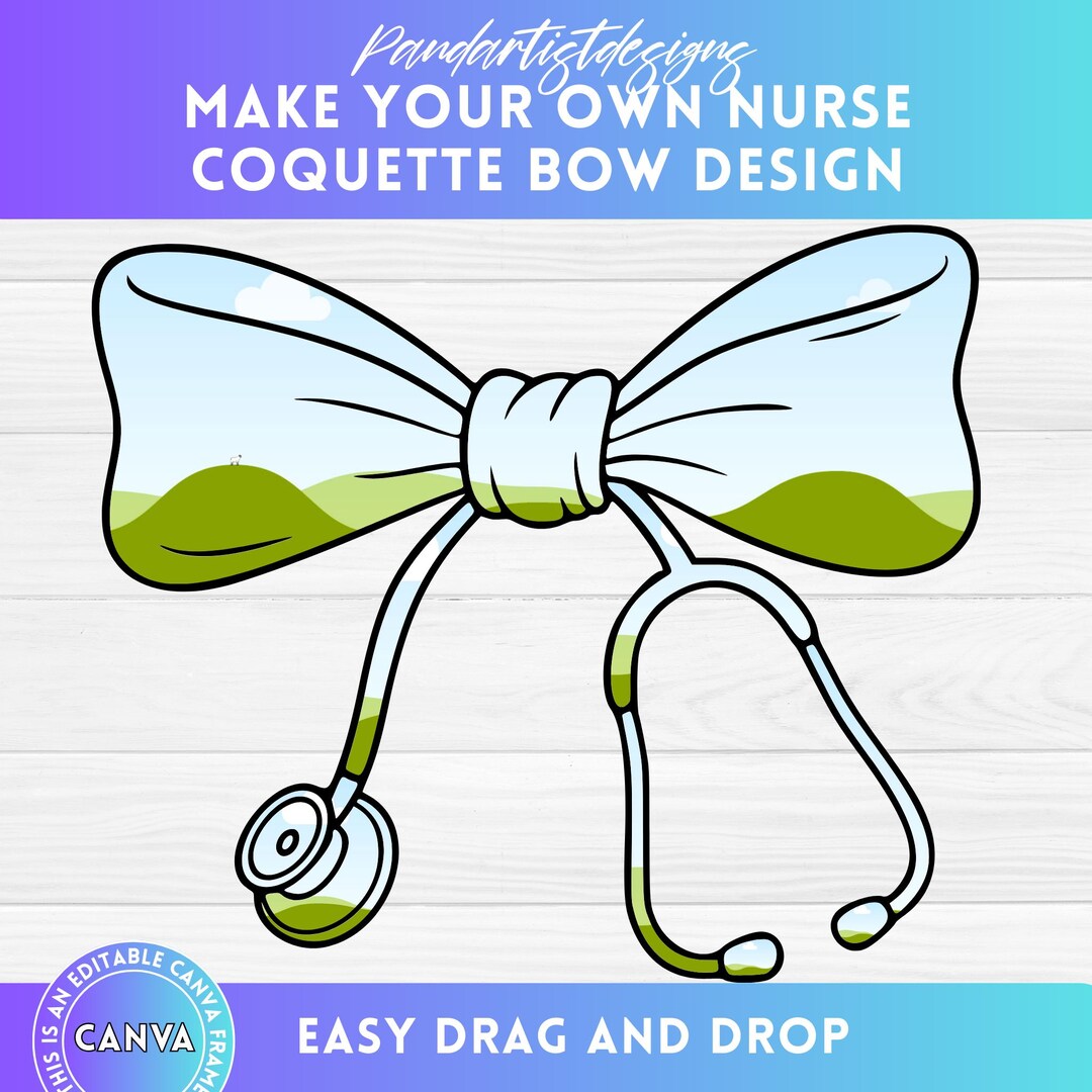 Nurse Stethoscope Coquette Bow Editable Canva Frame Template, Preppy ...