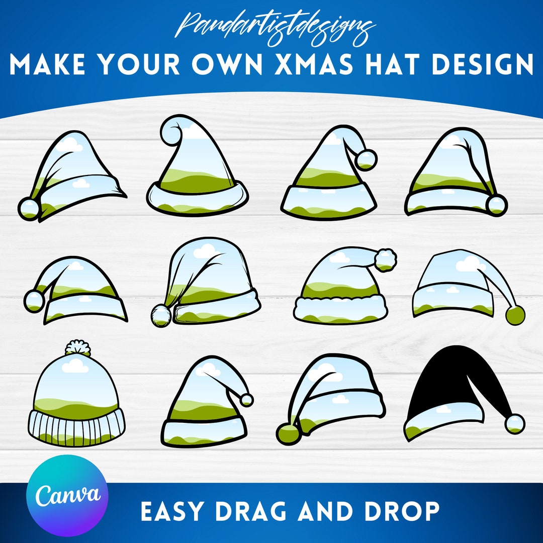 Custom Christmas Santa Hats, CANVA Frames Bundle, Edit Template With Easy Drag and Drop Images ...