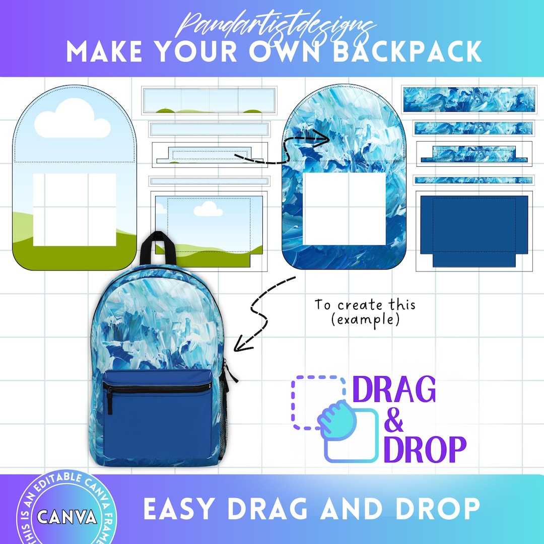 AOP Backpack Editable Canva Template, School Bag, Frame Size Charts ...