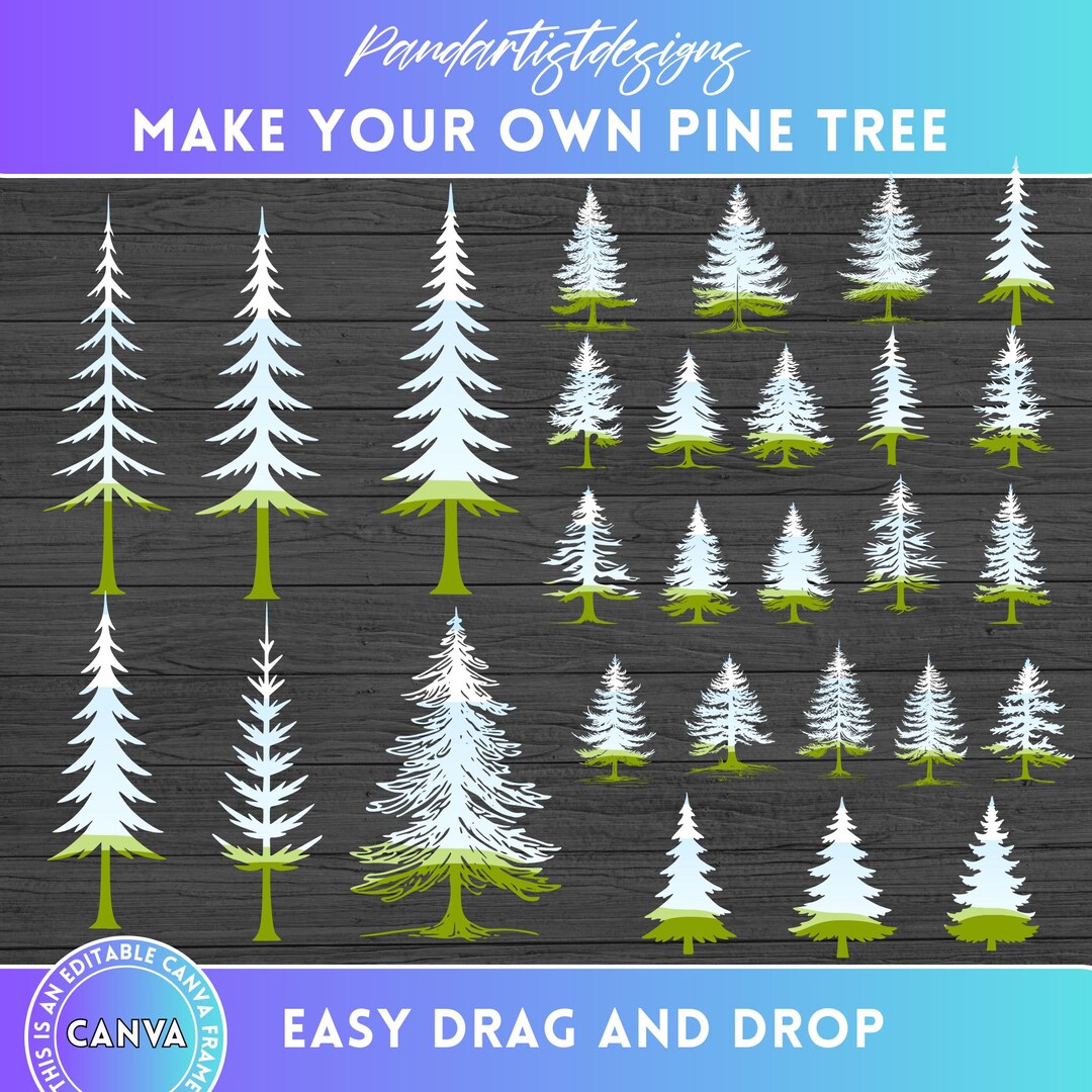 Pine Trees CANVA Frames Bundle, Mountain Forest, Canva Template, Drag ...